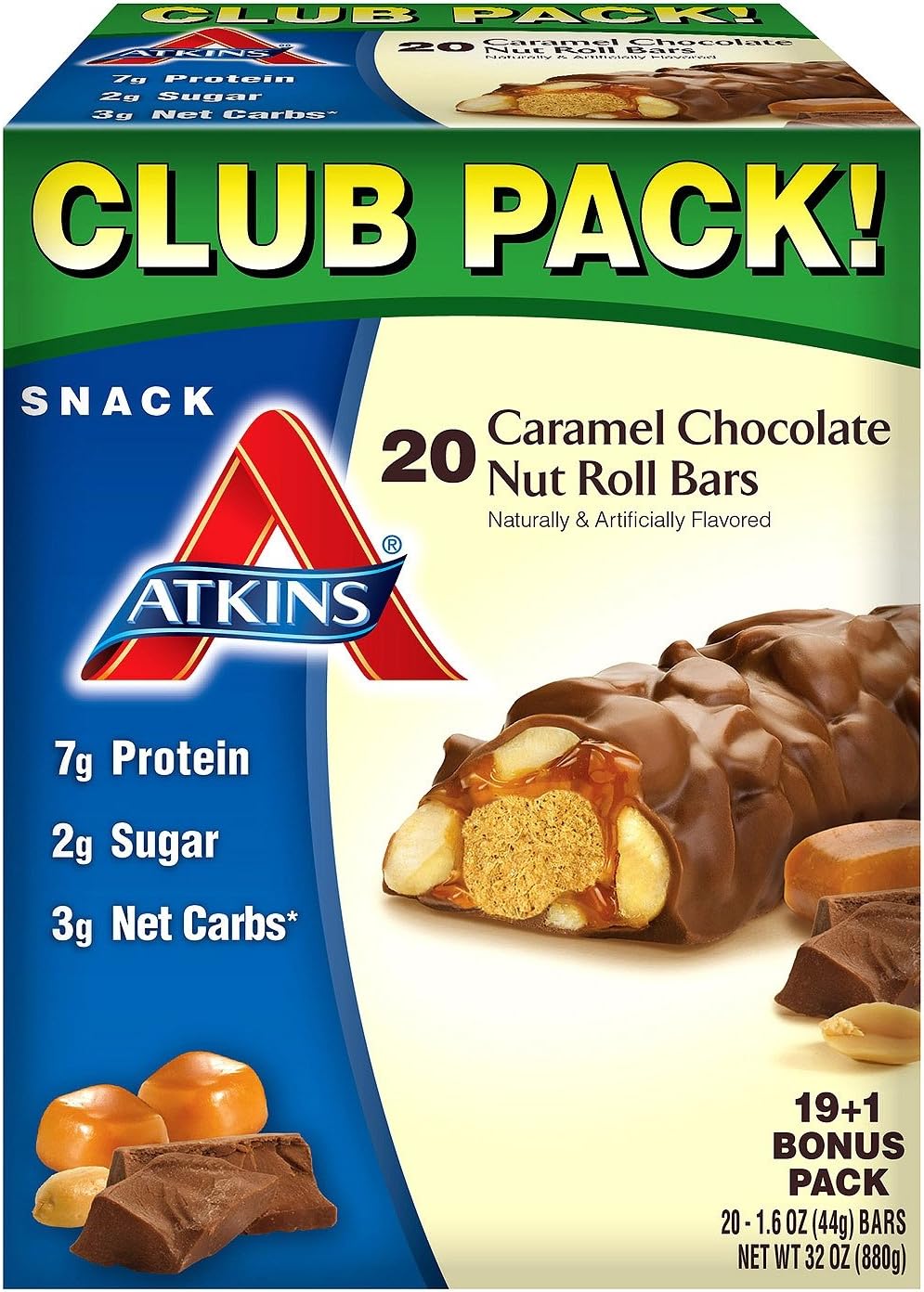 Atkins Atkins Snack Bar Caramel Chocolate Nut Roll – 19 Count – High ...